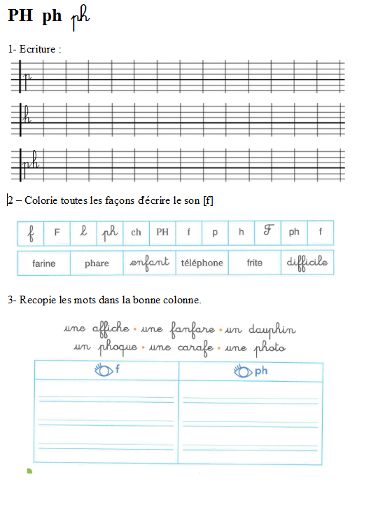 exercices de lecture ph - f - Ecole élémentaire Condorcet