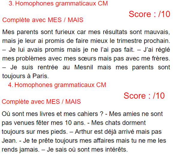 Les homophones ces/ses ; mais/mes - Ecole élémentaire Condorcet