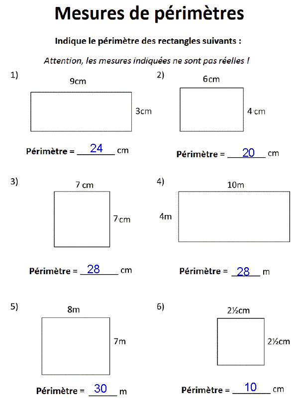 Périmètre et Aire - Corrections - Ecole élémentaire Condorcet